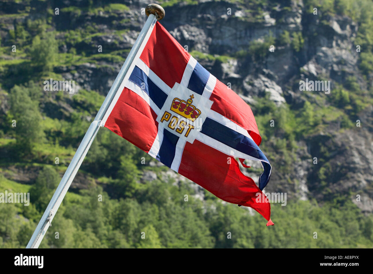 Norwegian Post flag on a Fjord1 ferry Norway Stock Photo - Alamy