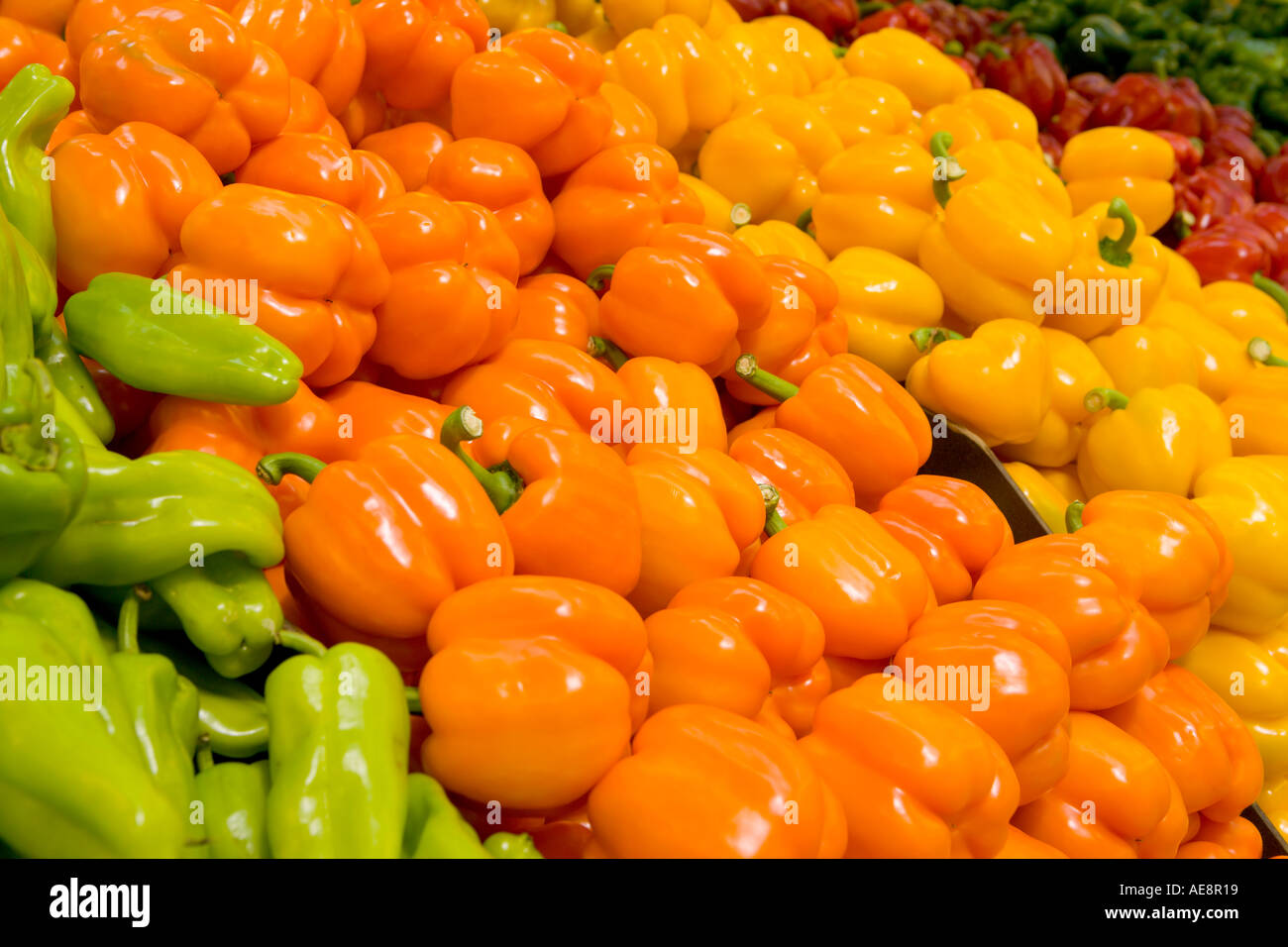 Piment rack at the grocery store Stock Photo - Alamy