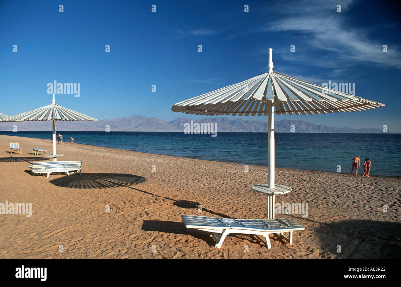 Red Sea coast at Nuweiba Sinai Egypt Arabian Mountains across the ...