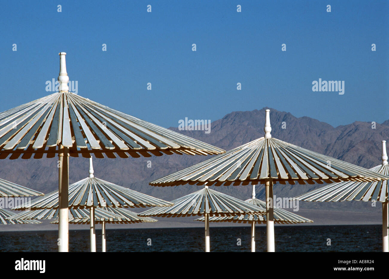 Red Sea coast at Nuweiba Sinai Egypt Arabian Mountains across the ...