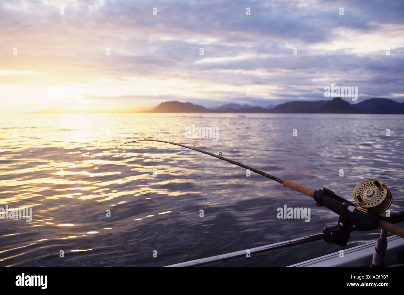 Salmon fishing rod at sunset Work Channel Chatham Sound British ...