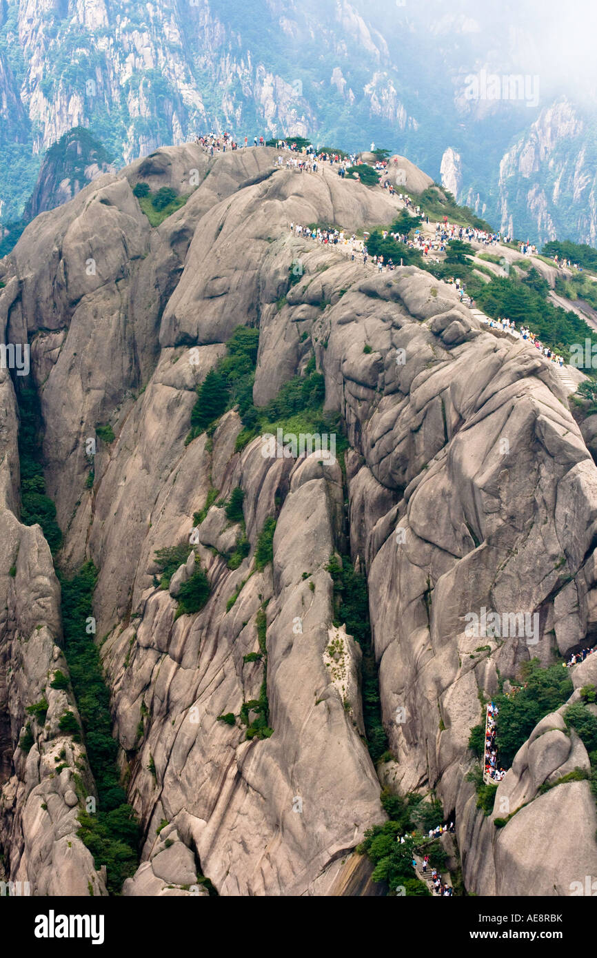 Hikers Climb Mountain Steps Huangshan Mountains China Stock Photo - Alamy