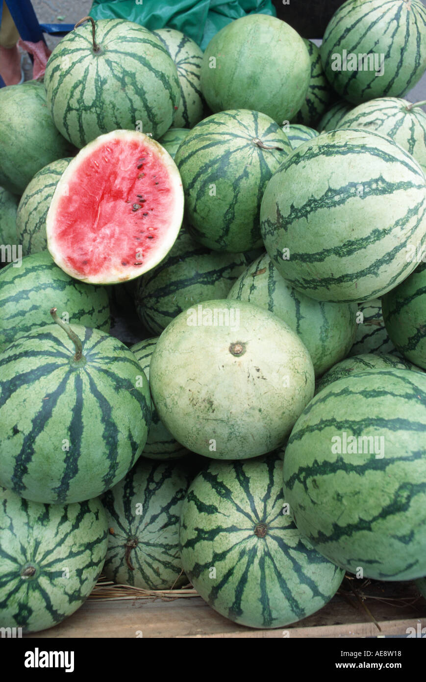 Watermelons for sale on a Vietnamese market stall Saigon Ho Chi Minh ...
