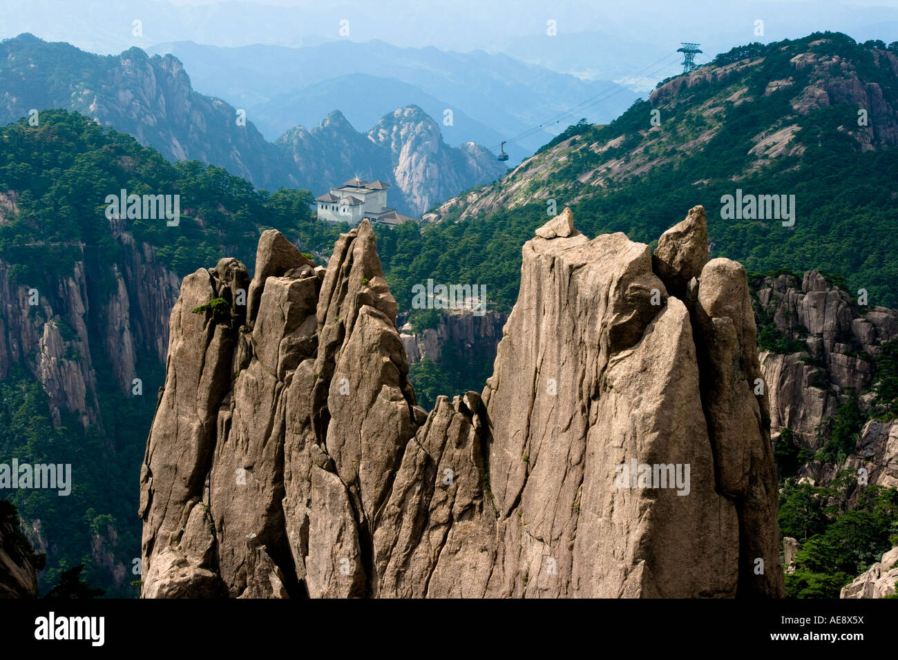 Cloud Valley Temple Cable Car and White Goose Ridge Behind Peaks ...