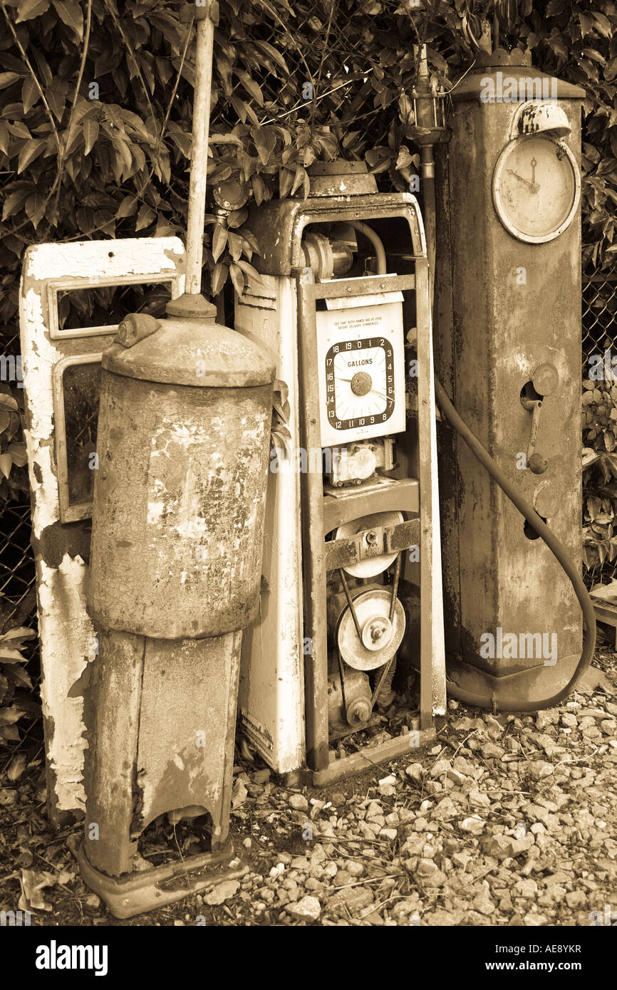 Rusty old petrol pumps. Wythall Transport Museum Stock Photo - Alamy