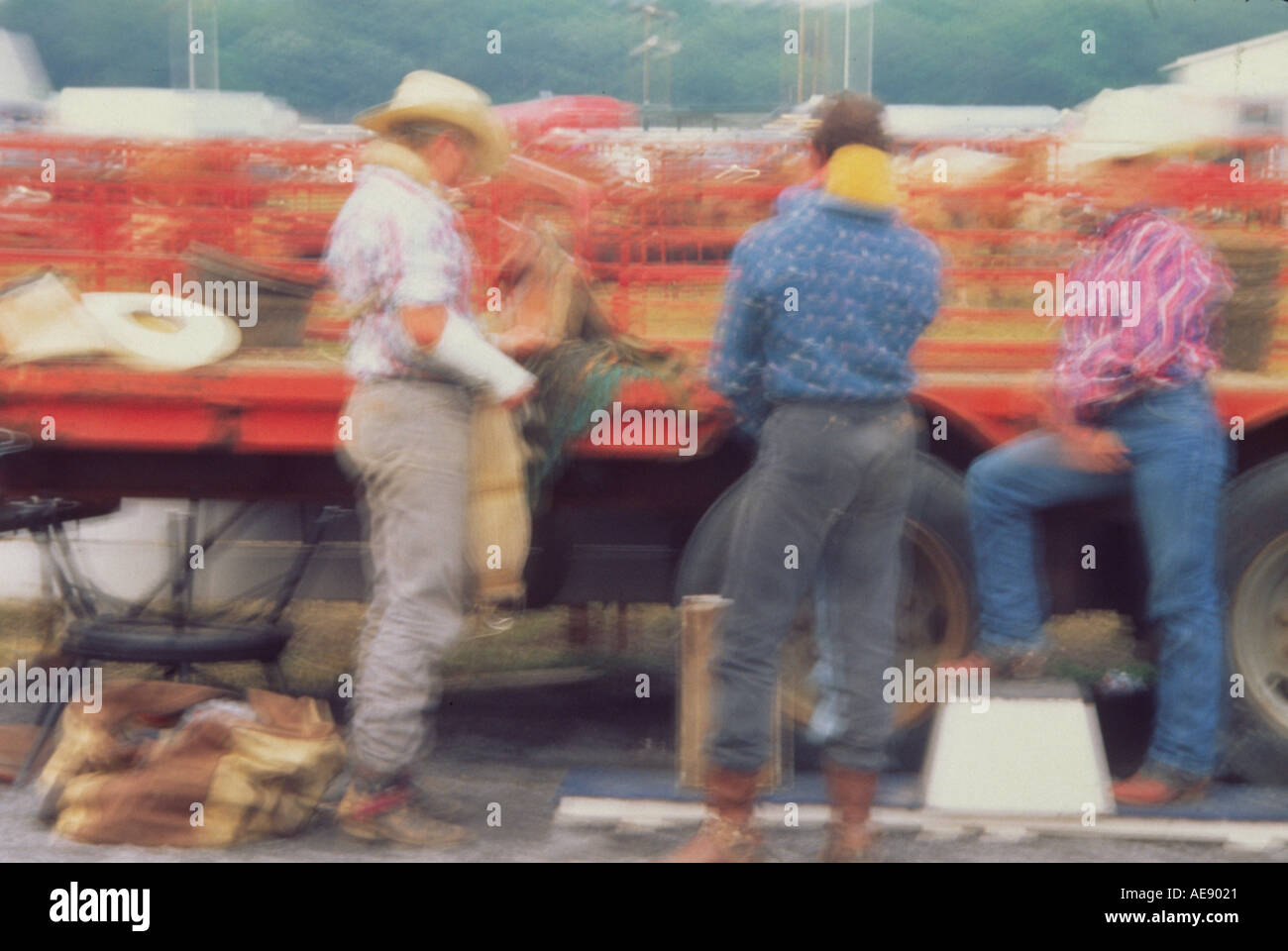 Rodeo competitors relaxing outside the rodeo ring Stock Photo - Alamy