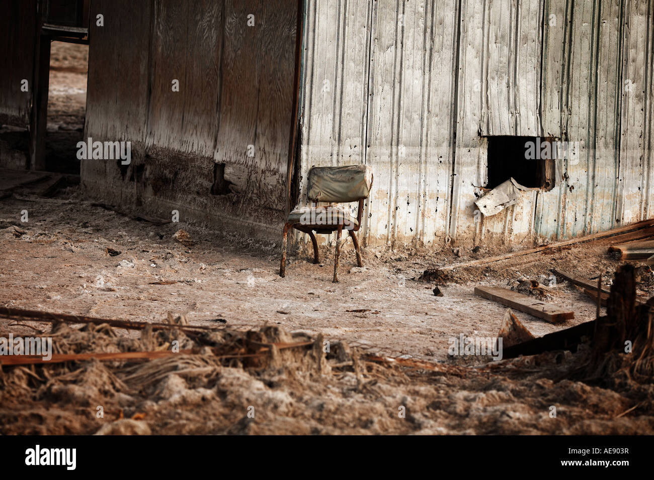School Chair in Thick Mud at Bombay Beach Salton Sea California USA ...