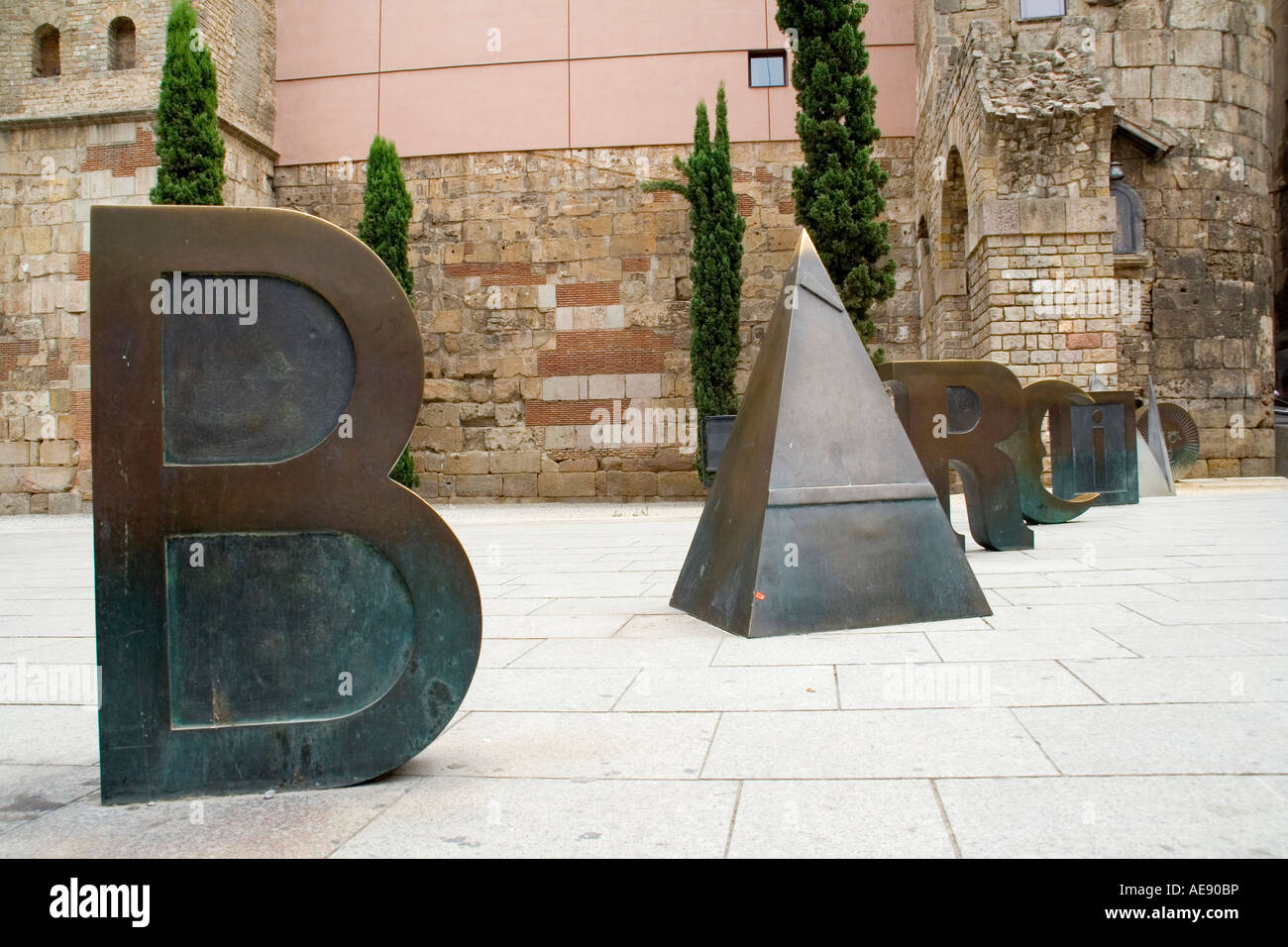 Bronze letters in Placa Nova, Barcelona, Spelling Barcino - the old ...
