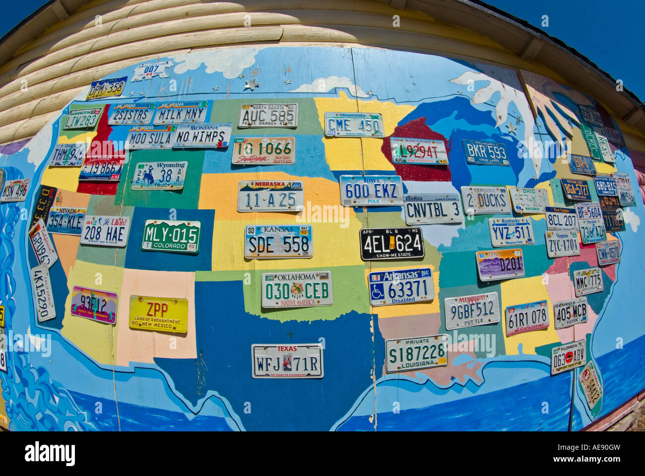 A map of the USA with state license plates, at Two Sisters Restaurant ...