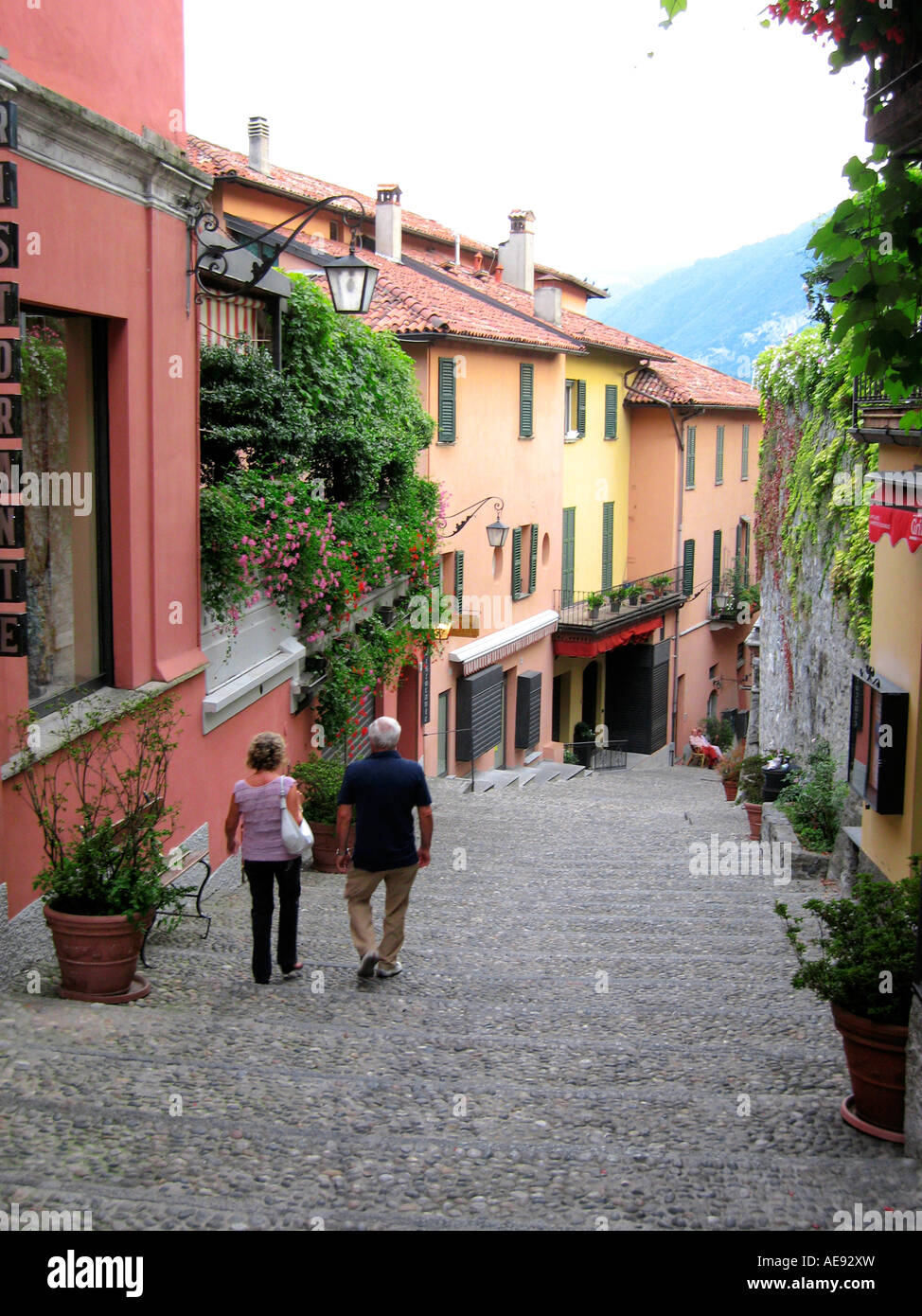 Colorful shops in Bellagio on Lake Como Italy Stock Photo - Alamy