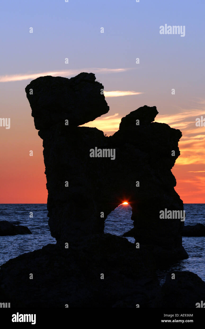 Natural sea stacks in Faro Gotland called Rauks. This rauk is one of ...