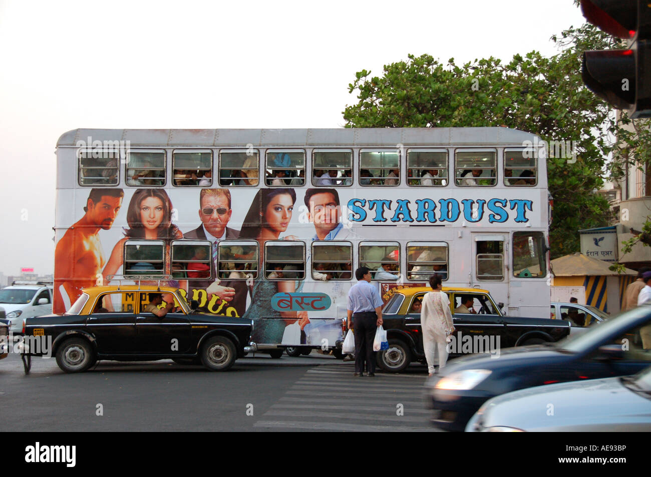 Double Decker bus with Bollywood film advert on side on Marine Drive ...