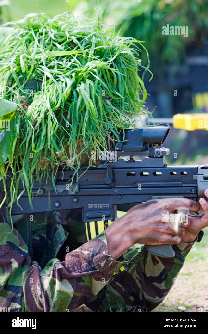 British Army infantry man on excercise shooting SA-80 assault rifle ...