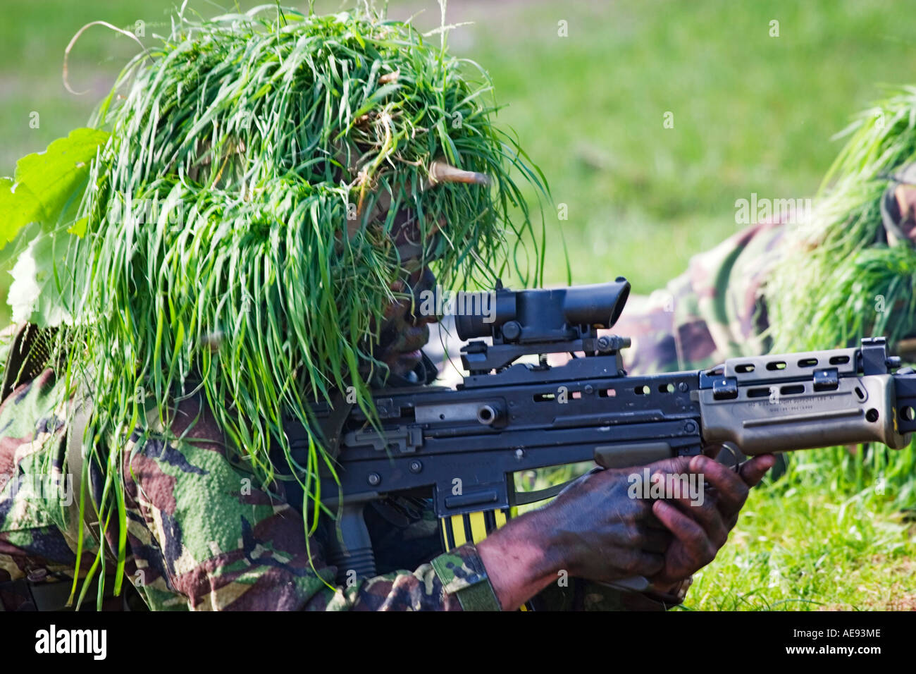 British Army infantry man on excercise shooting SA-80 assault rifle ...