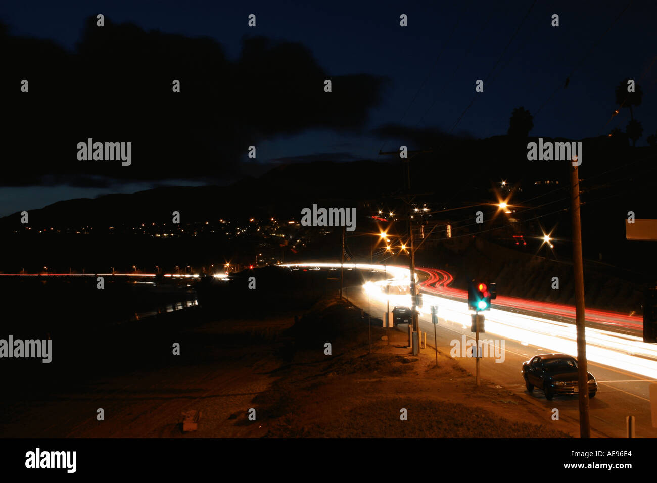 Pacific Coast Highway in Malibu at night Stock Photo - Alamy