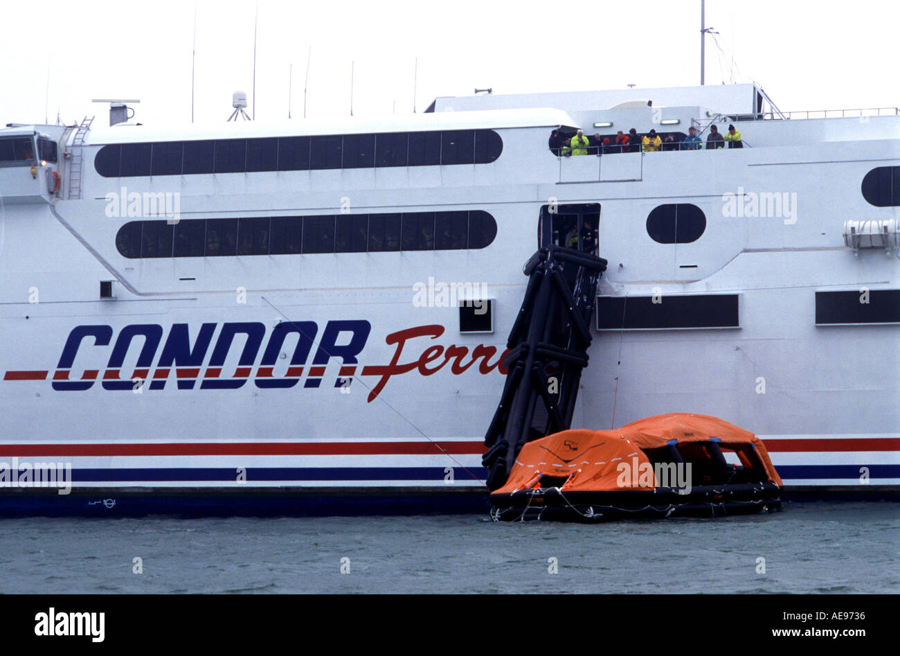 A rescue exercise by the coastguard on a Condor passenger ship Stock ...