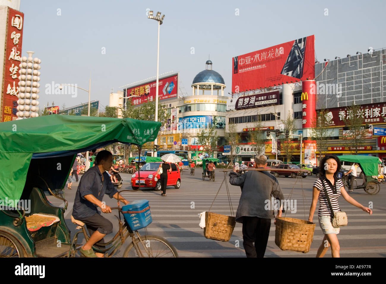 Town centre in Deyang a town in Sichuan a colourful bustling scene of ...