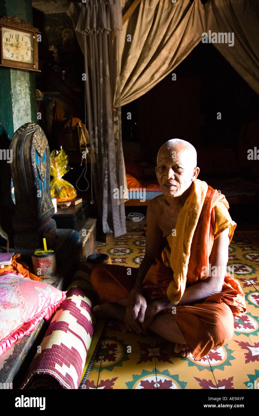 Stock photo of an elder monk at Bakong Monastery outside Bakong temple ...