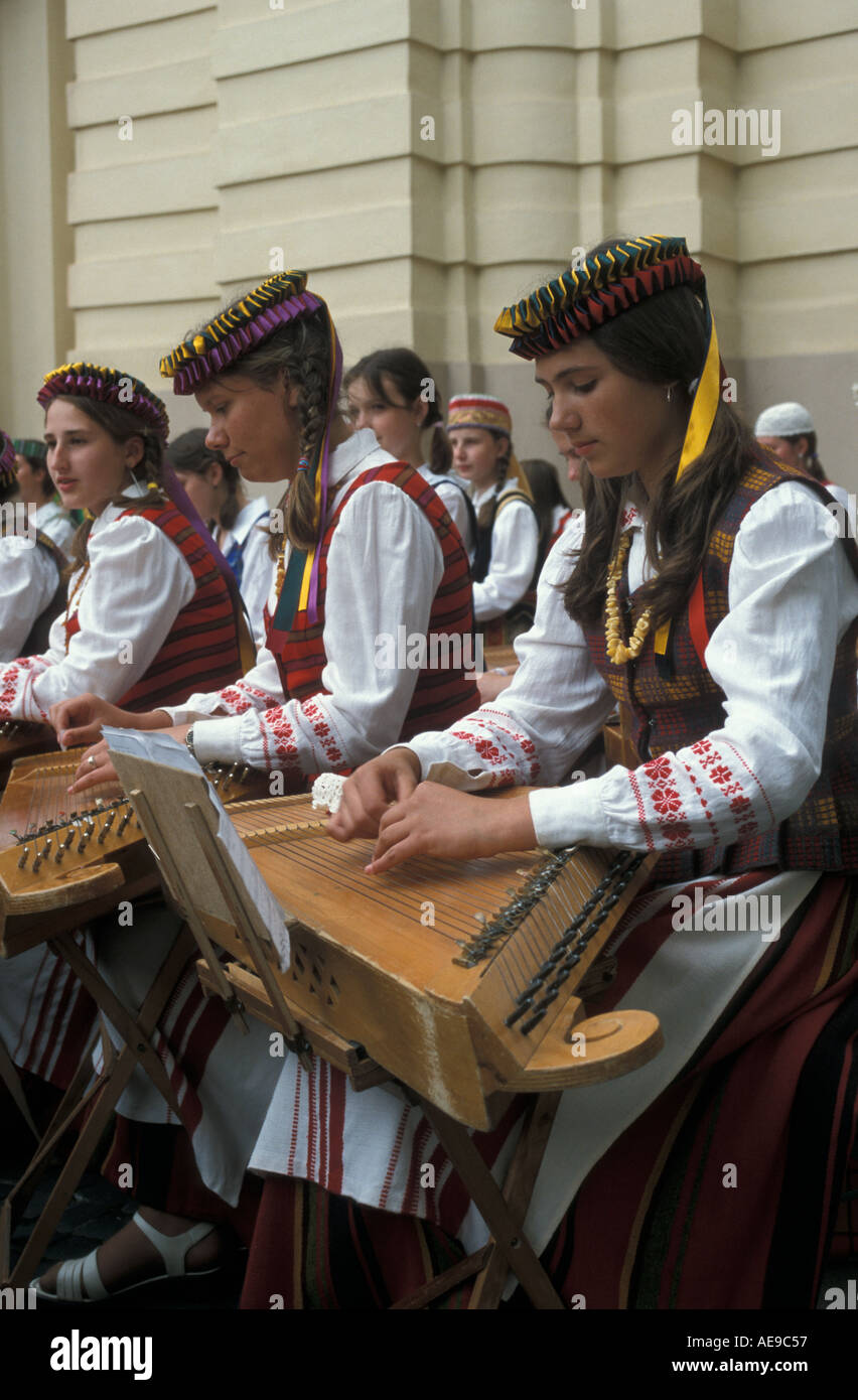 Lithuania Vilnius Lithuanian girls playing the kankles a stringed folk ...