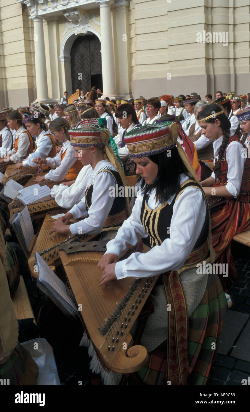 Lithuania Vilnius Lithuanian girls playing the kankles a stringed folk ...