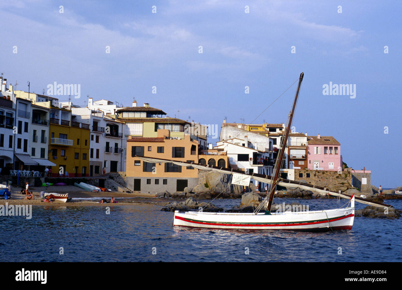 traditional spanish fishing boat beach catalonia Calella de Palafrugell ...