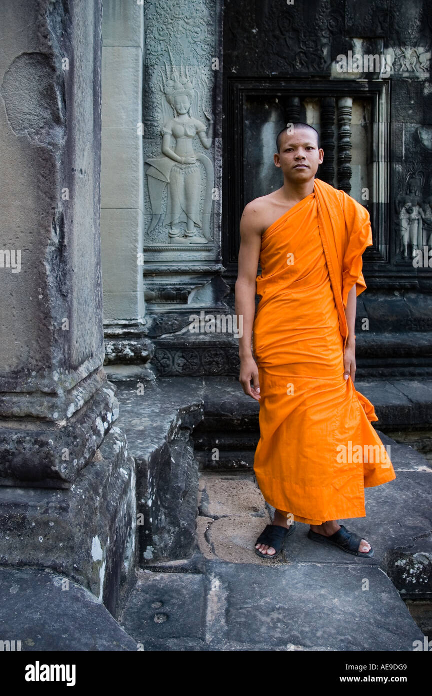 Stock photo of a novice monk at the ancient temple of Angkor Wat in ...