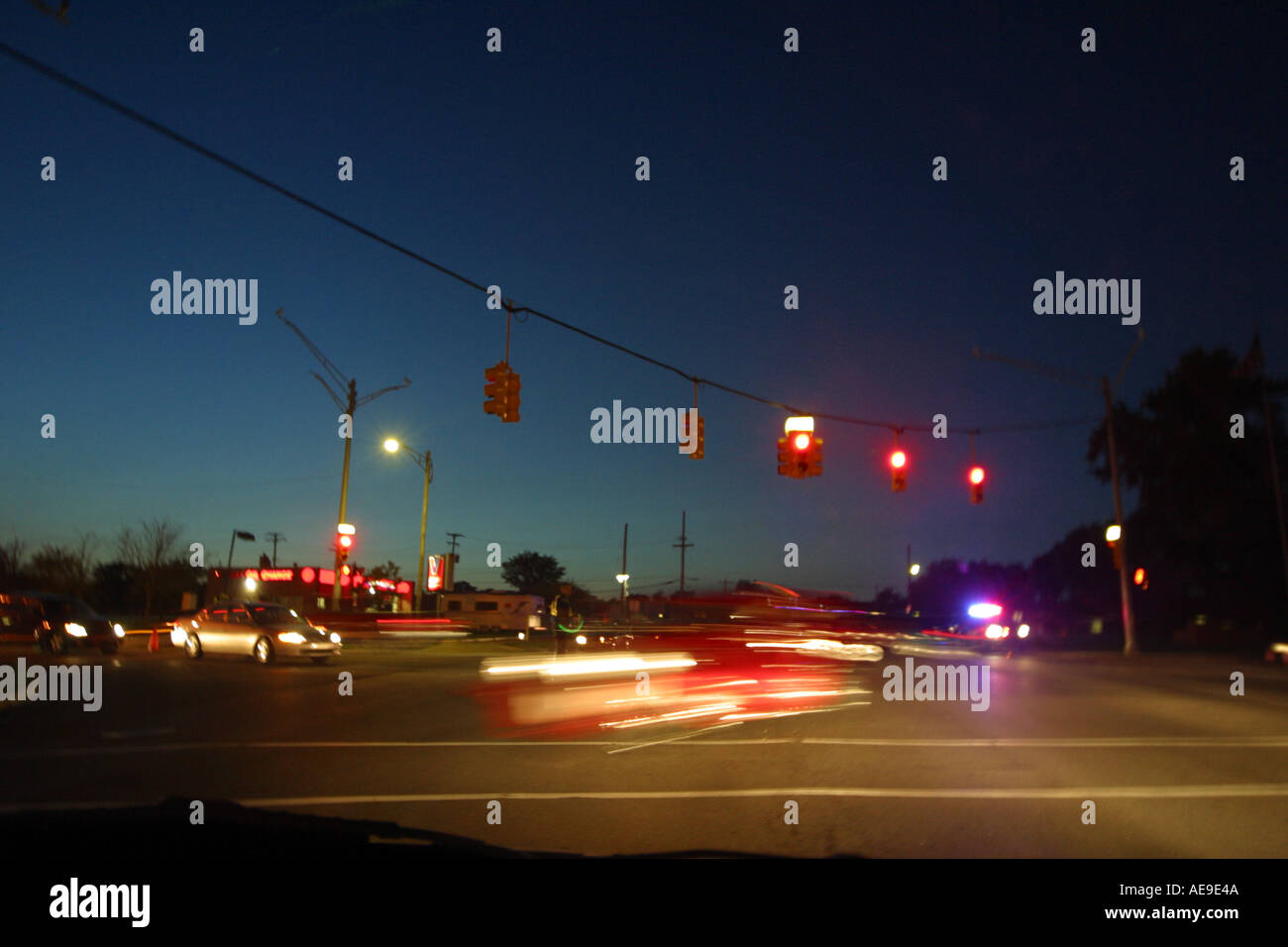 cars driving at night in detroit, michigan, usa Stock Photo - Alamy