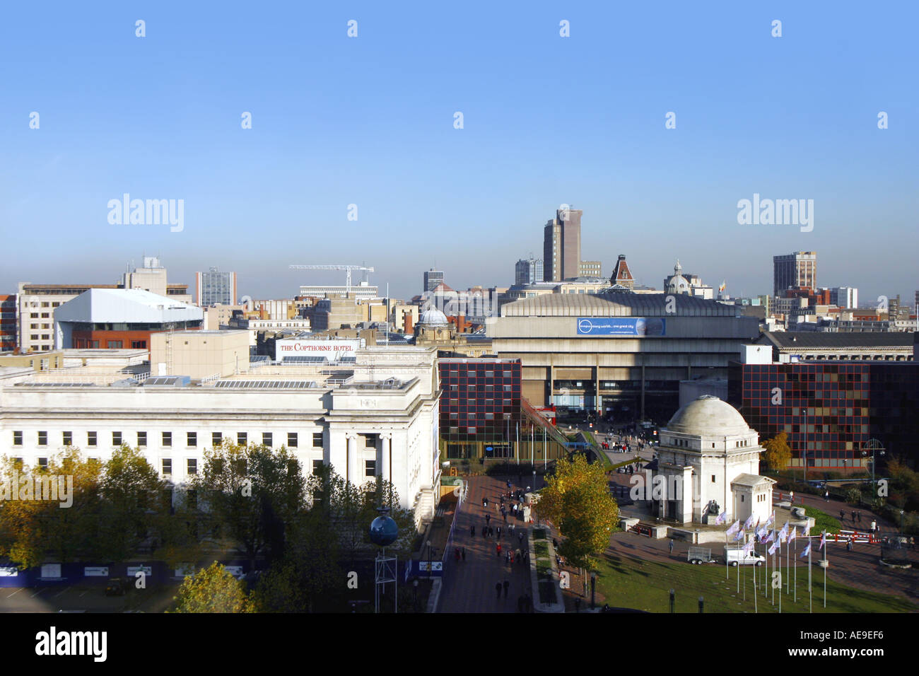 Aerial view of Birmingham city centre from the ICC and Broad Street. L ...