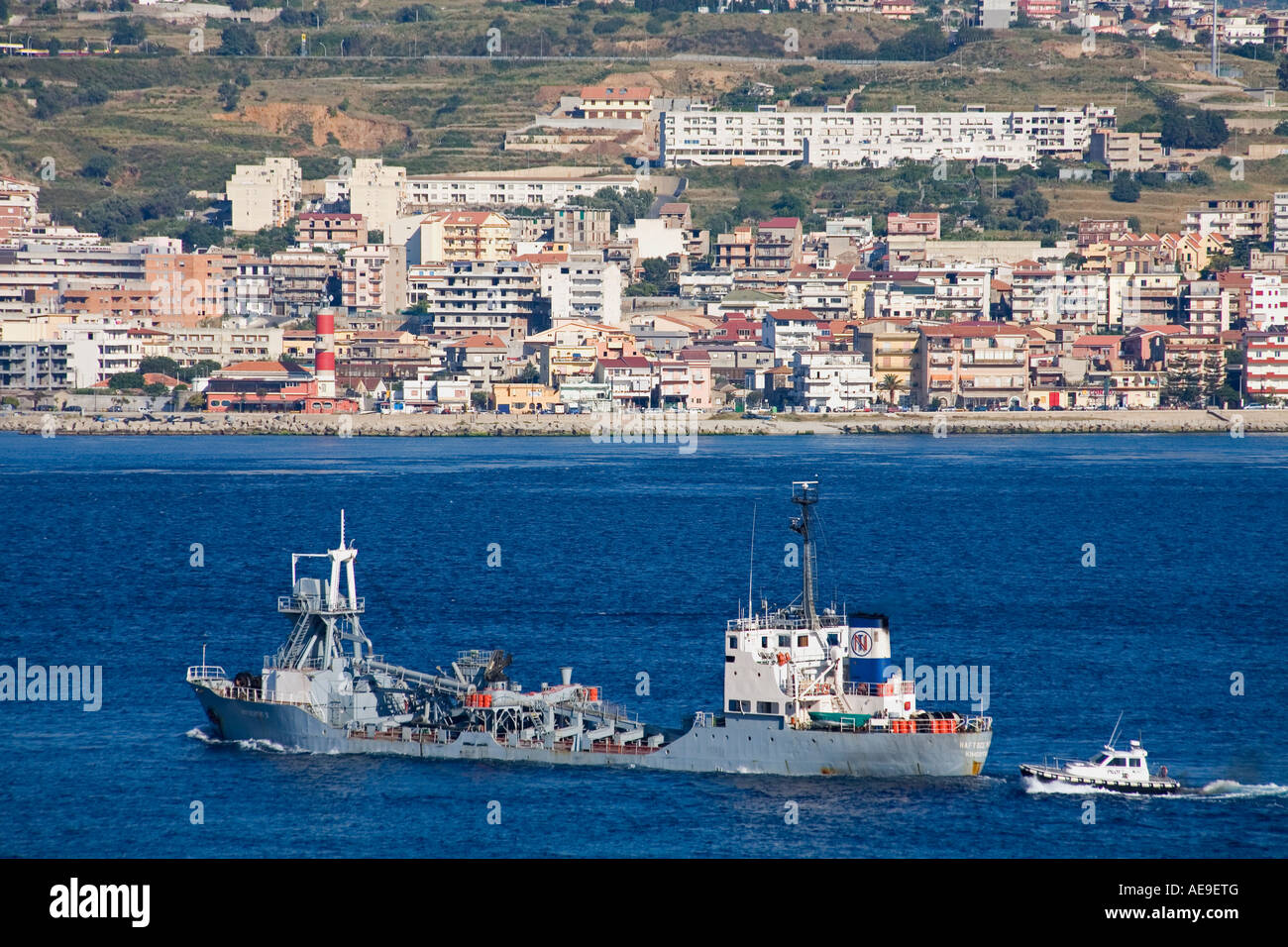 Ship in Straits of Messina Island of Sicily Italy Stock Photo - Alamy