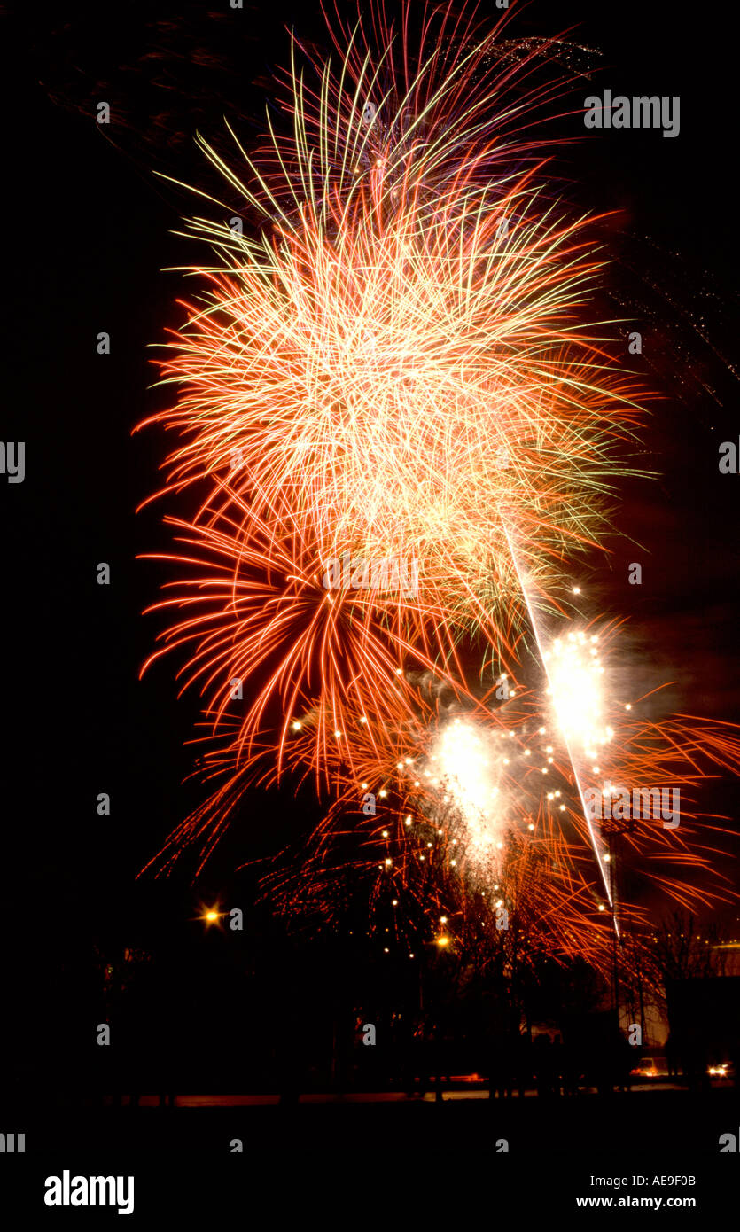 FIREWORKS ON NOVEMBER THE FIFTH AT ST. HELEN`S RUGBY GROUND IN SWANSEA ...