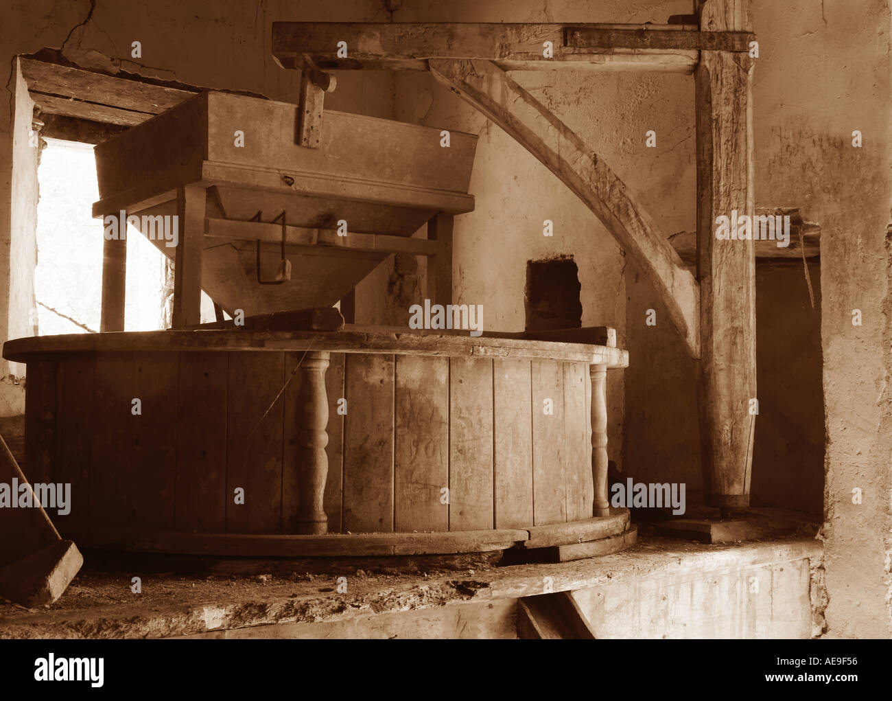 Interior of an old water mill on Perino River Valtrebbia Italy Stock ...