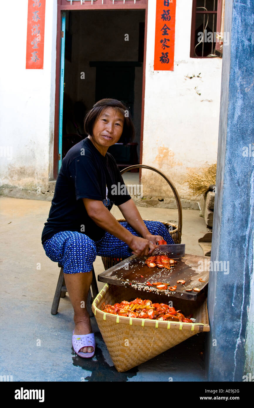 Woman Chopping Red Chili Likeng Ancient Huizhou Style Village Wuyuan ...