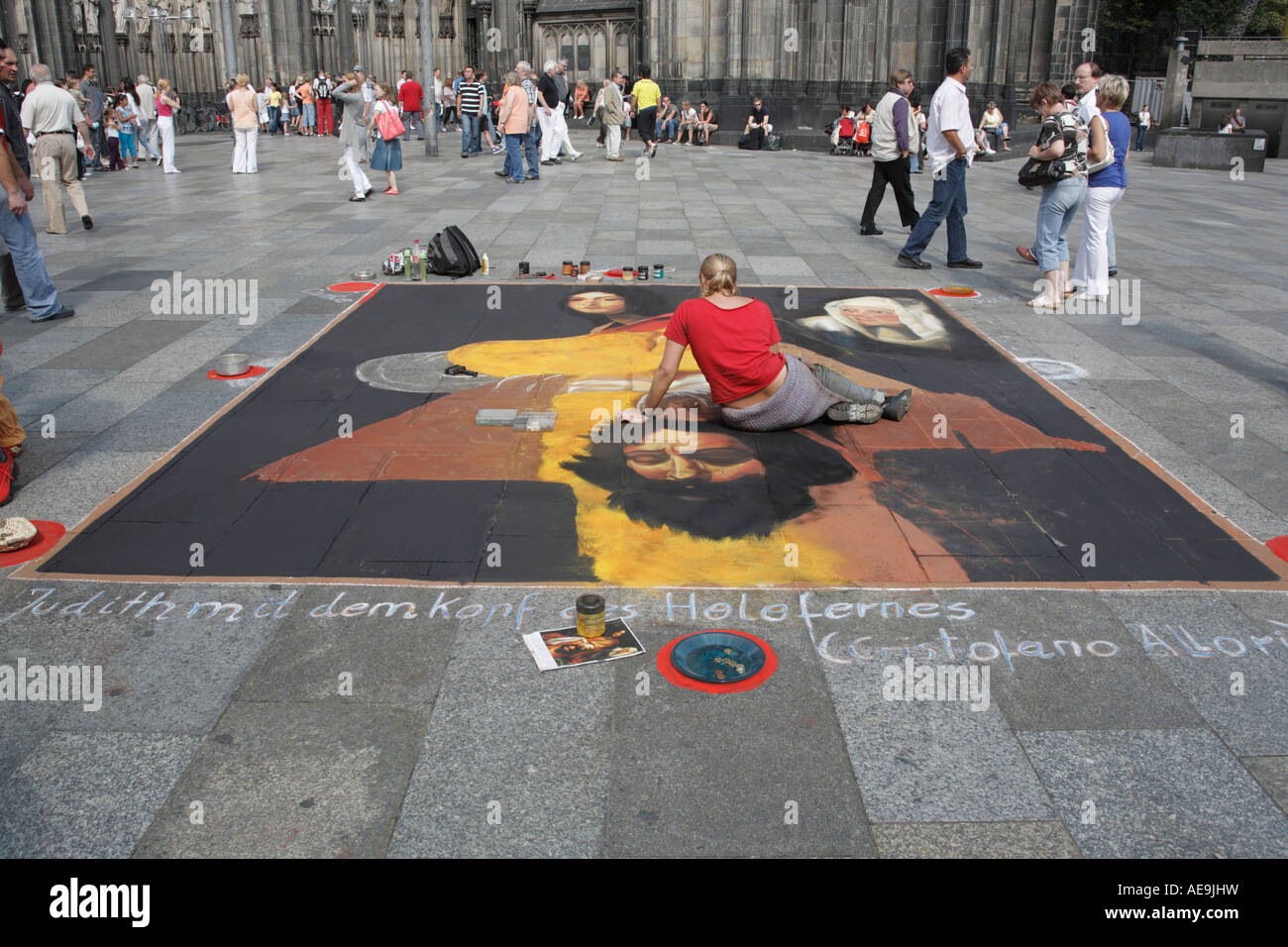 pavement painter working infront of cologne cathedral cologne ...