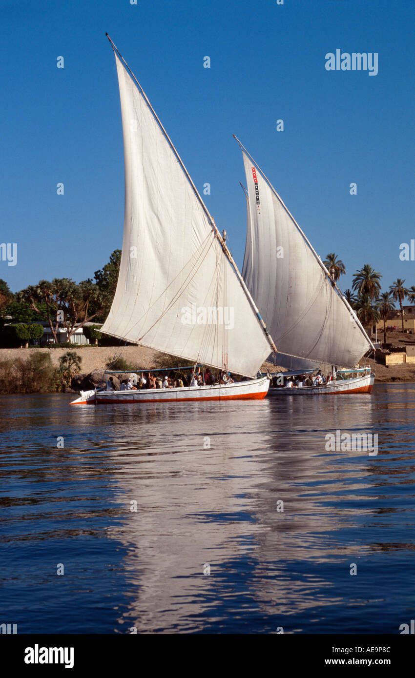 Traditional Feluccas on the River Nile just outside of Aswan, Egypt ...