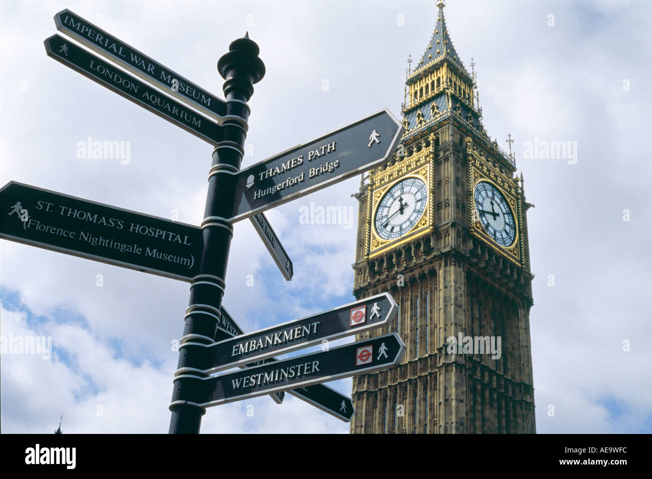 Big Ben and directional signs in London England Stock Photo - Alamy