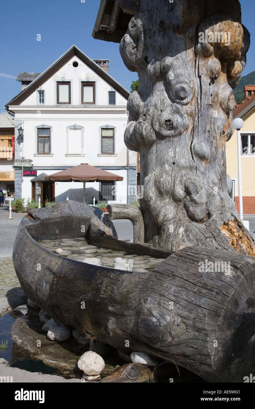 Kranjska Gora Slovenia. Spring fed wooden water trough fresh water in ...