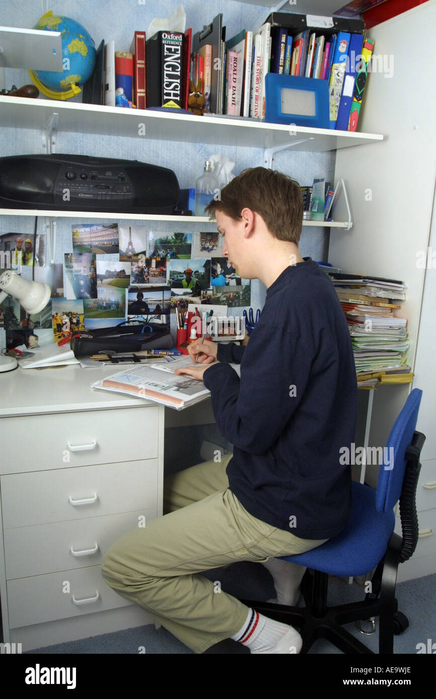 teenage boy studying in his bedroom Stock Photo - Alamy