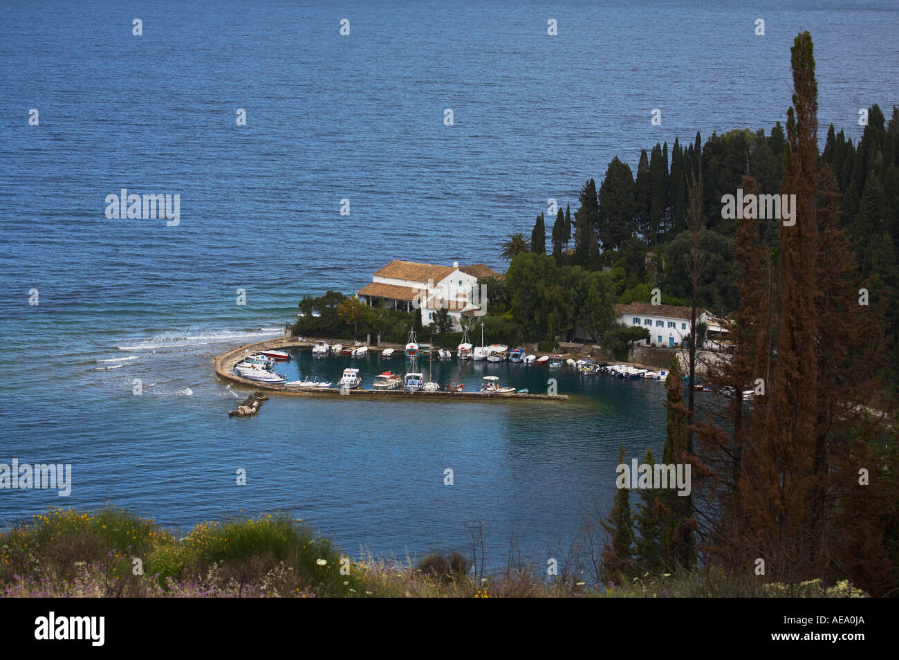 Kouloura harbour from the hill above the bay Stock Photo - Alamy