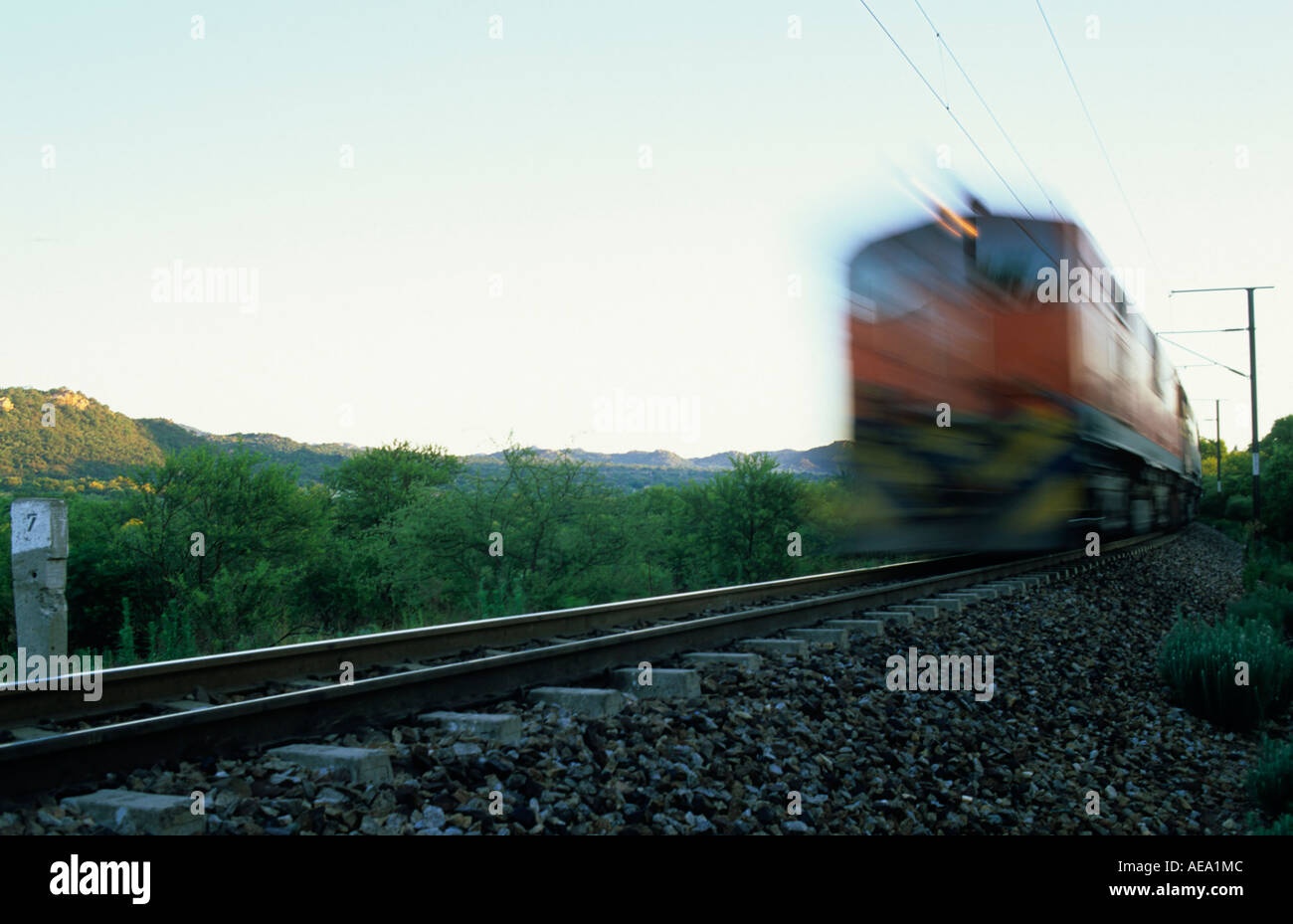 Train flashing by, Potgietersrus, South Africa Stock Photo - Alamy