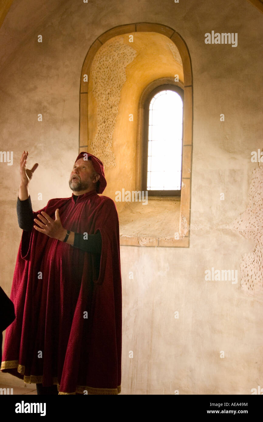 Guide giving tour of Mali Grad at medieval festival in Kamnik, Slovenia ...