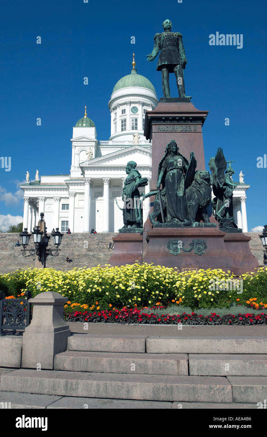 Finland Helsinki view of Senate Square Cathedral Statue of Alexander ...