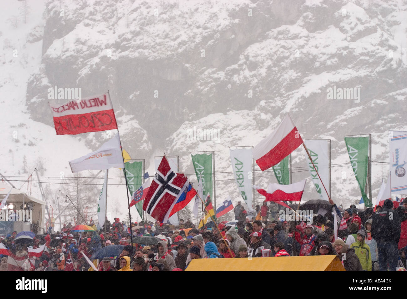 Spectators at Planica ski jumping championships , Slovenia 2007 Stock ...