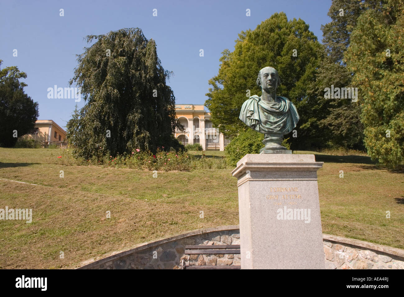 Statue of Ferdinand Grof Attems founder of the first spa at Zdravliski ...
