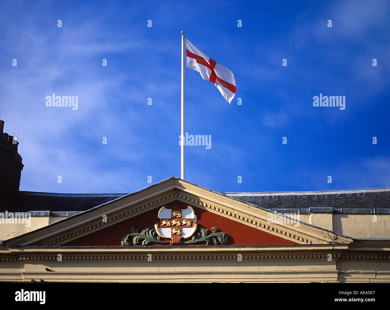 Union Flag above the Mansion House official residence of the Lord Mayor ...
