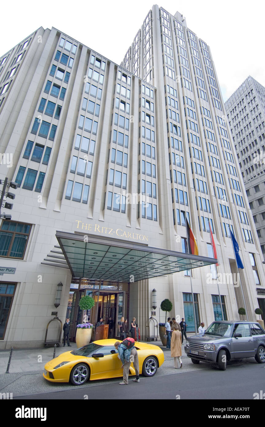 The RITZ CARLTON hotel berlin GERMAN germany europe yellow car in front ...