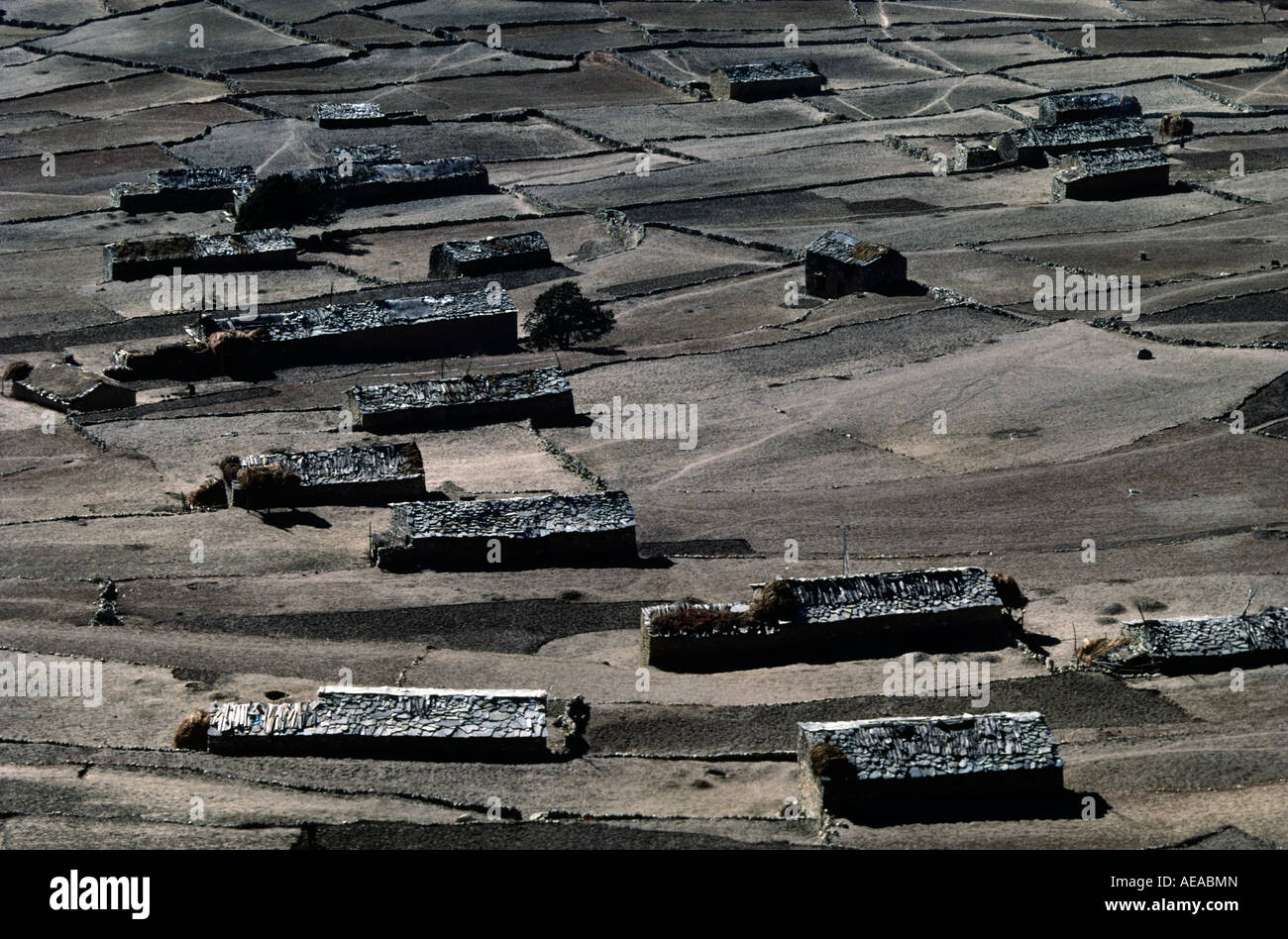 The fallow fields and stone houses of PHORTSE Village KHUMBU DISTRICT ...