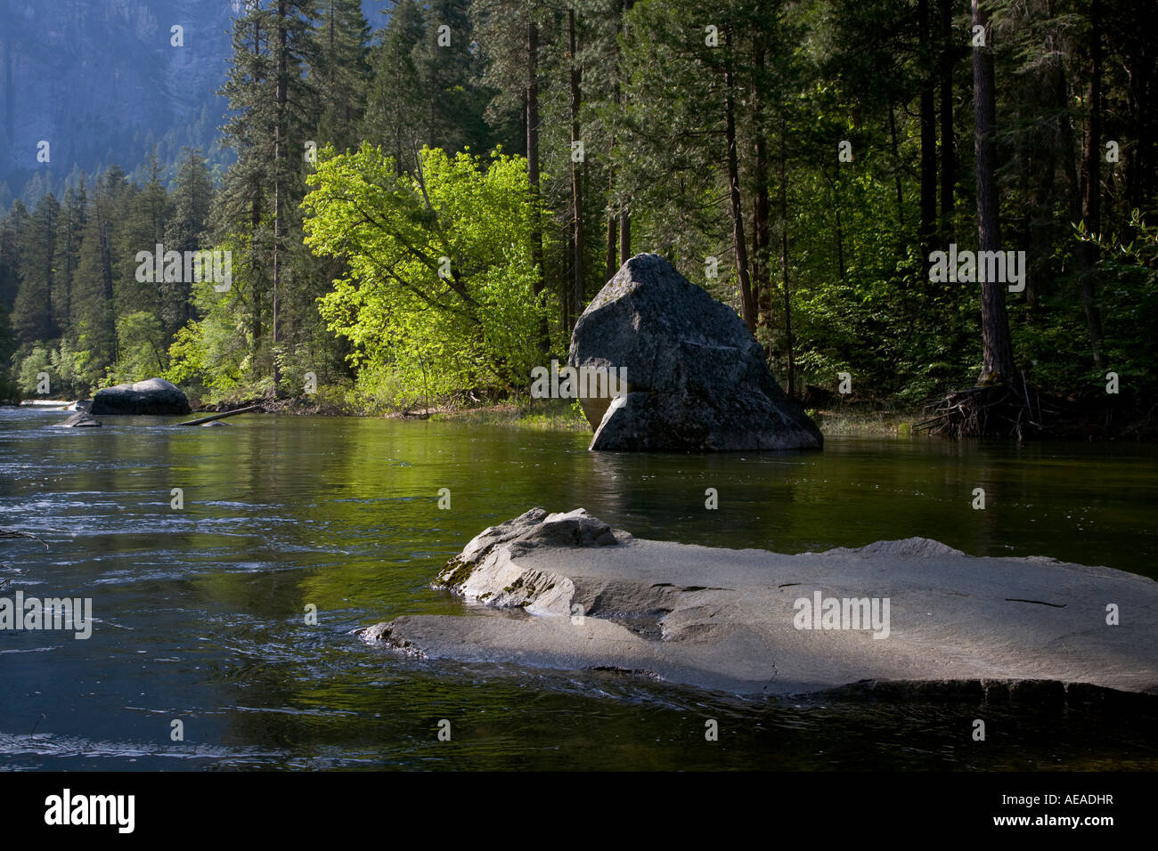GRANITE BOULDERS in the MERCED RIVER YOSEMITE NATIONAL PARK CALIFORNIA ...