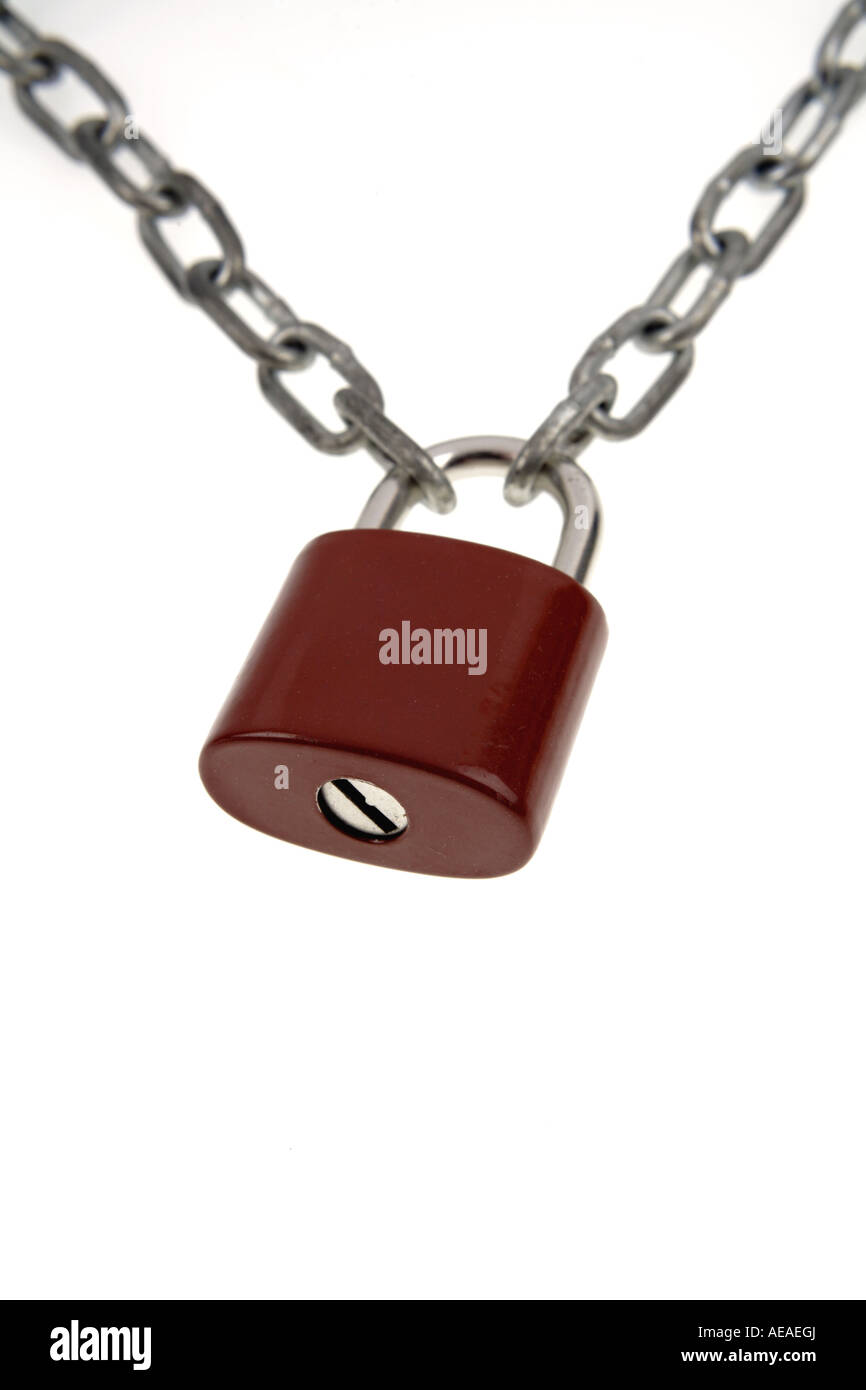 Padlock and chains on white background Stock Photo - Alamy