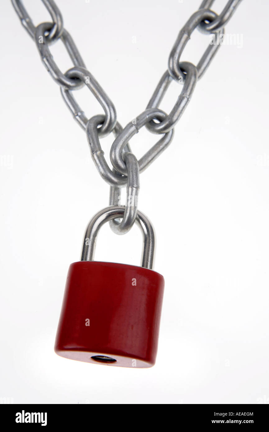 Padlock and chains on white background Stock Photo - Alamy