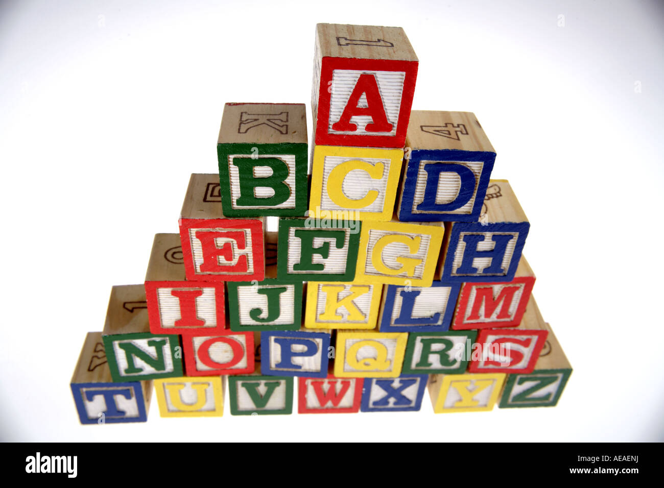 Alphabet learning blocks stacked on white background Stock Photo - Alamy